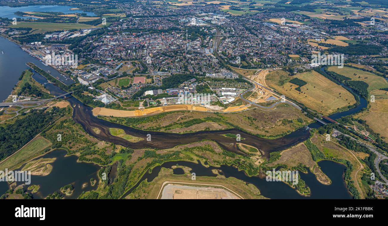 Aerial view, Lippe estuary, Büdericher Insel, Wesel, Lower Rhine, North ...