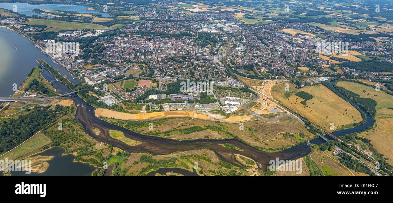 Aerial view, Lippe estuary, Büdericher Insel, Wesel, Lower Rhine, North ...