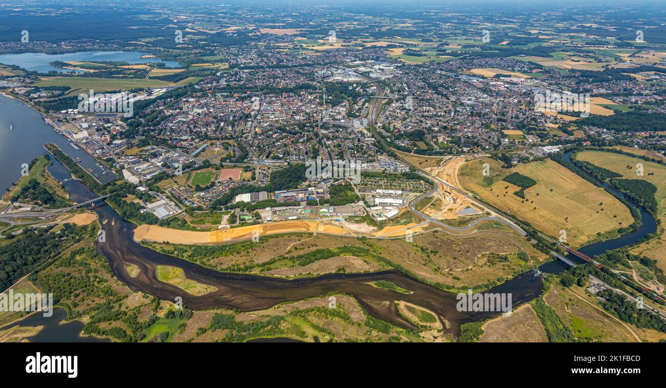 Aerial view, Lippe estuary, Büdericher Insel, Wesel, Lower Rhine, North ...