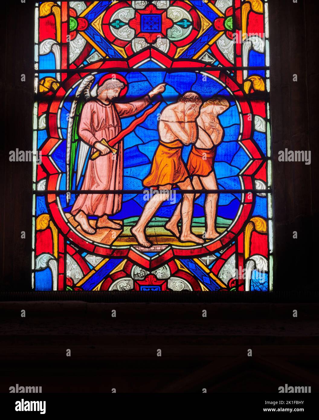 Adam and Eve banished by an angel with a flaming sword from the garden ...