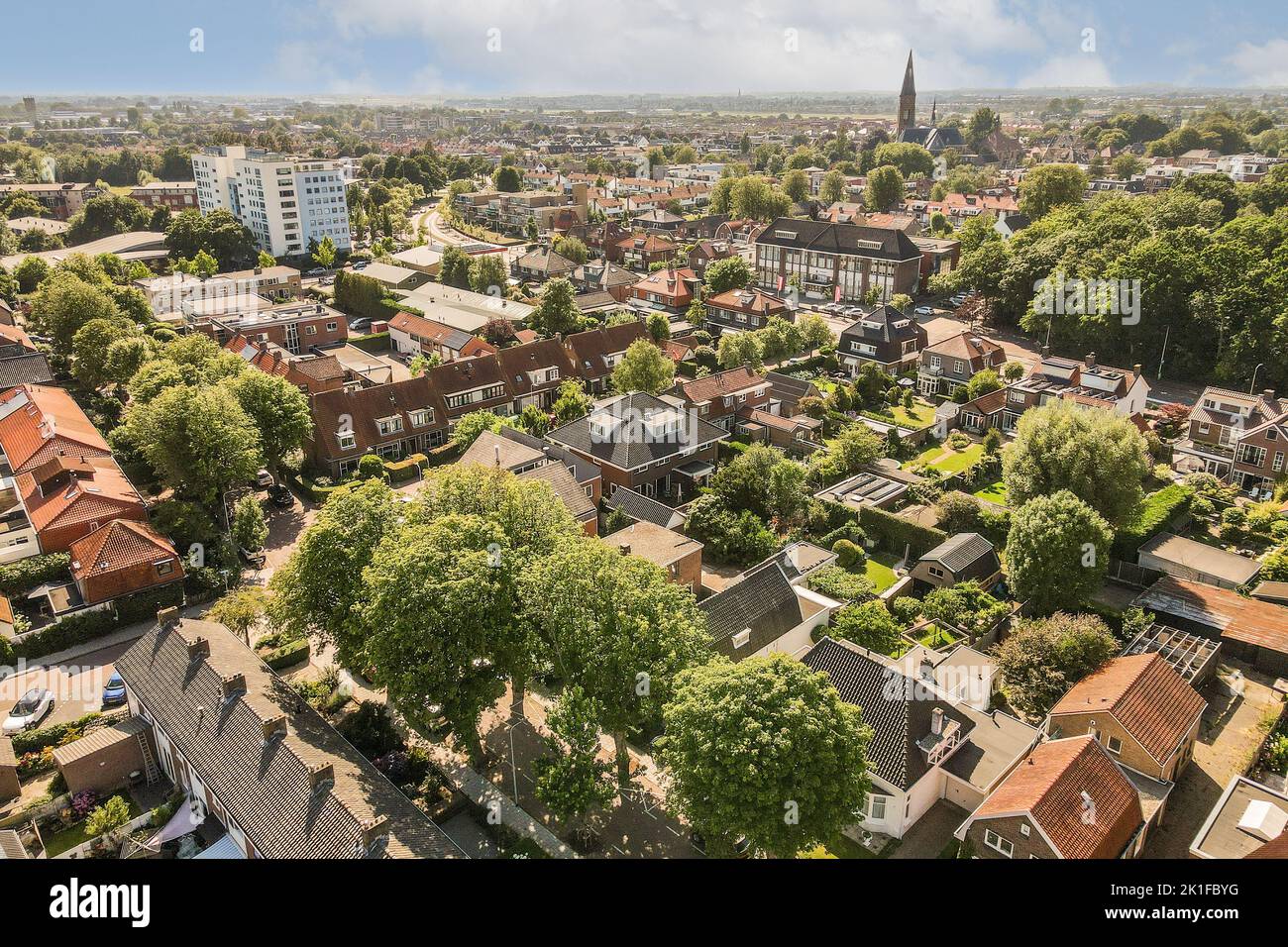 Panoramic view of high rise buildings and trees from height Stock Photo ...