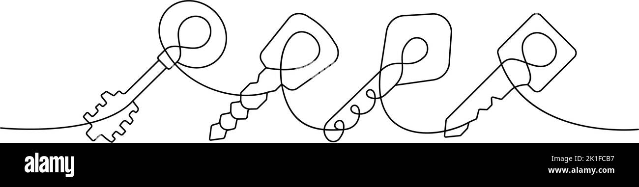 Set of Key one line continuous drawing. Home key continuous one line ...