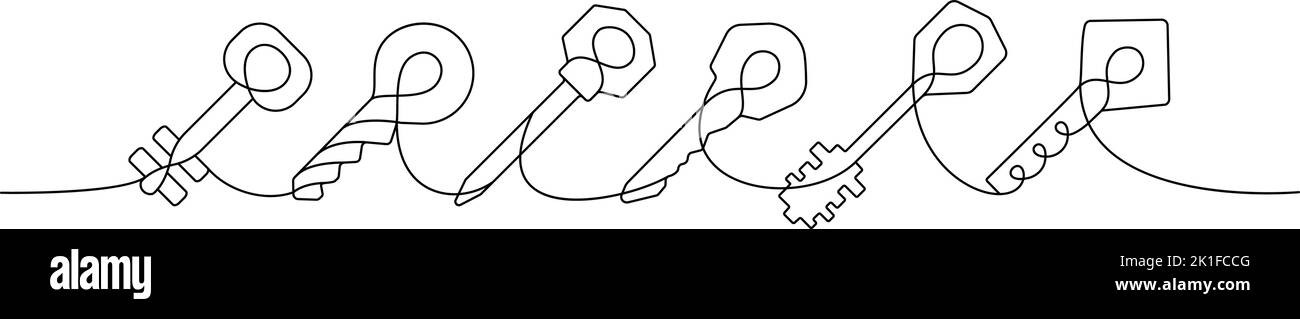 Set of Key one line continuous drawing. Home key continuous one line ...
