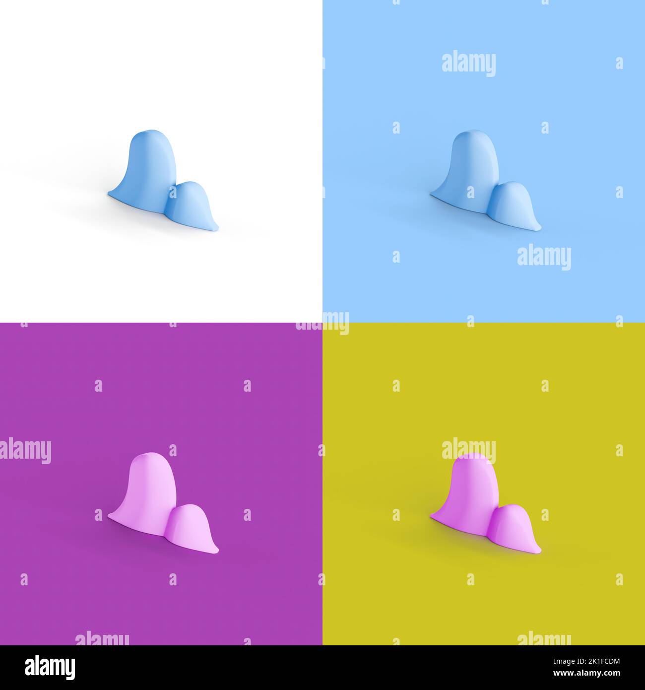 A pop art collage of 3D rendered mountains isolated on colorful ...