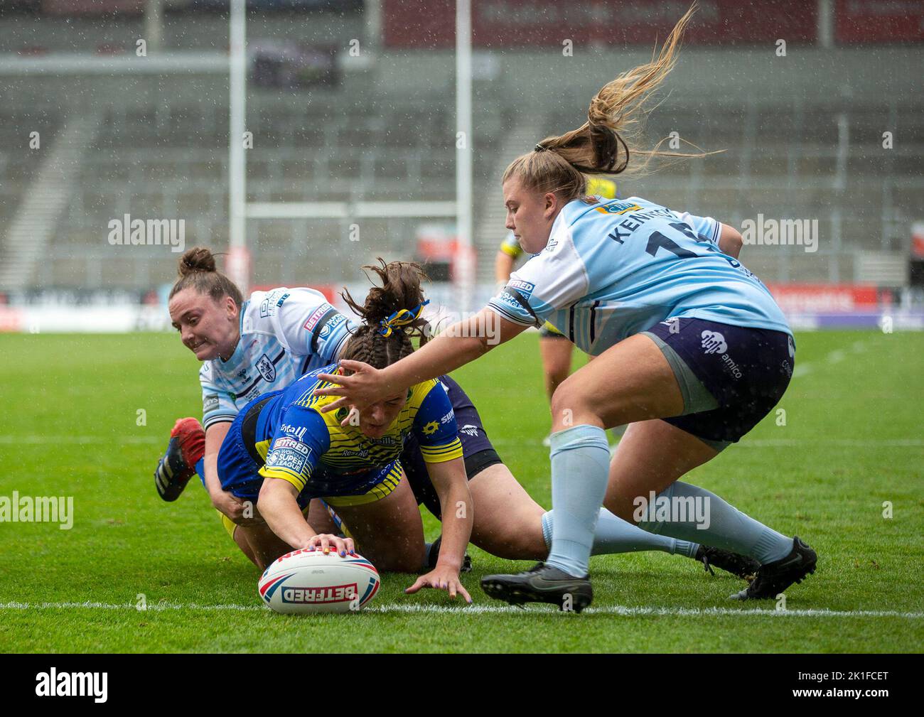 Warrington Wolves’ Amy Johnson scores their sides first try during the ...