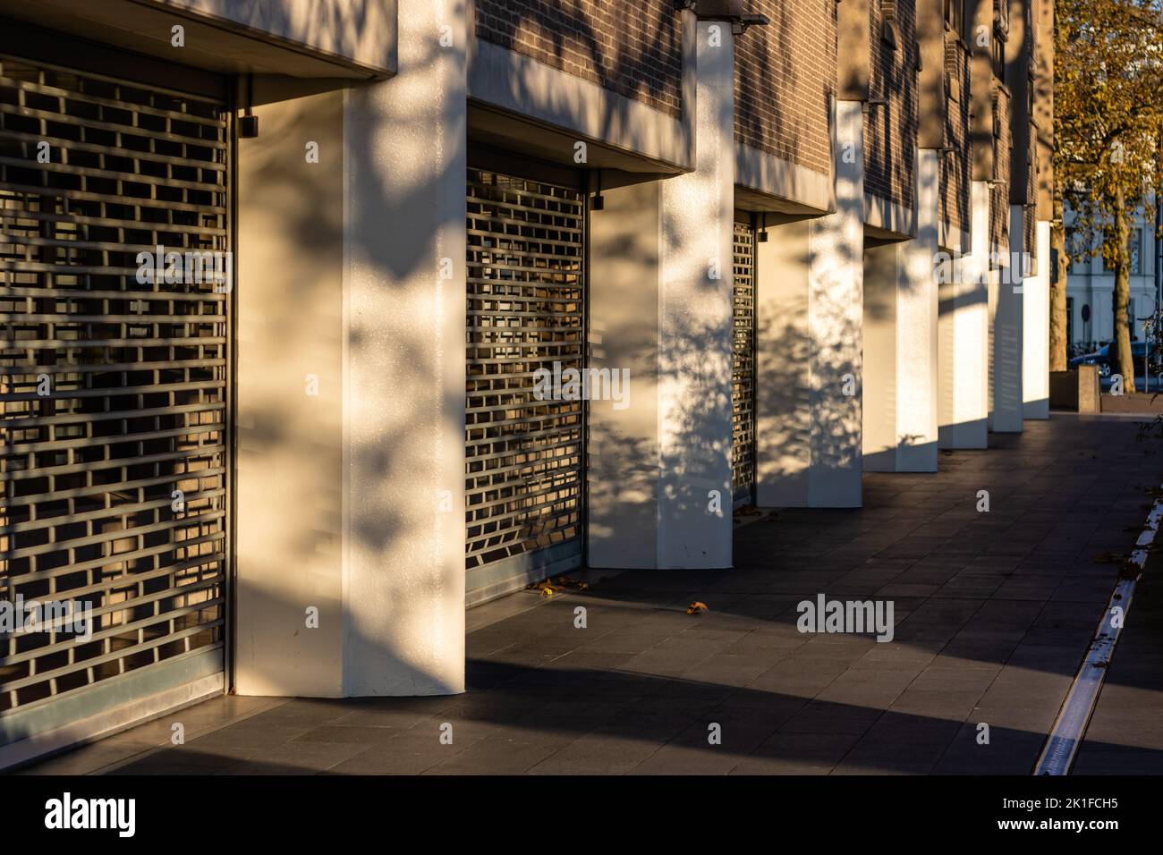Closed shutters on empty shop facades, Utrecht, the Netherlands Stock ...