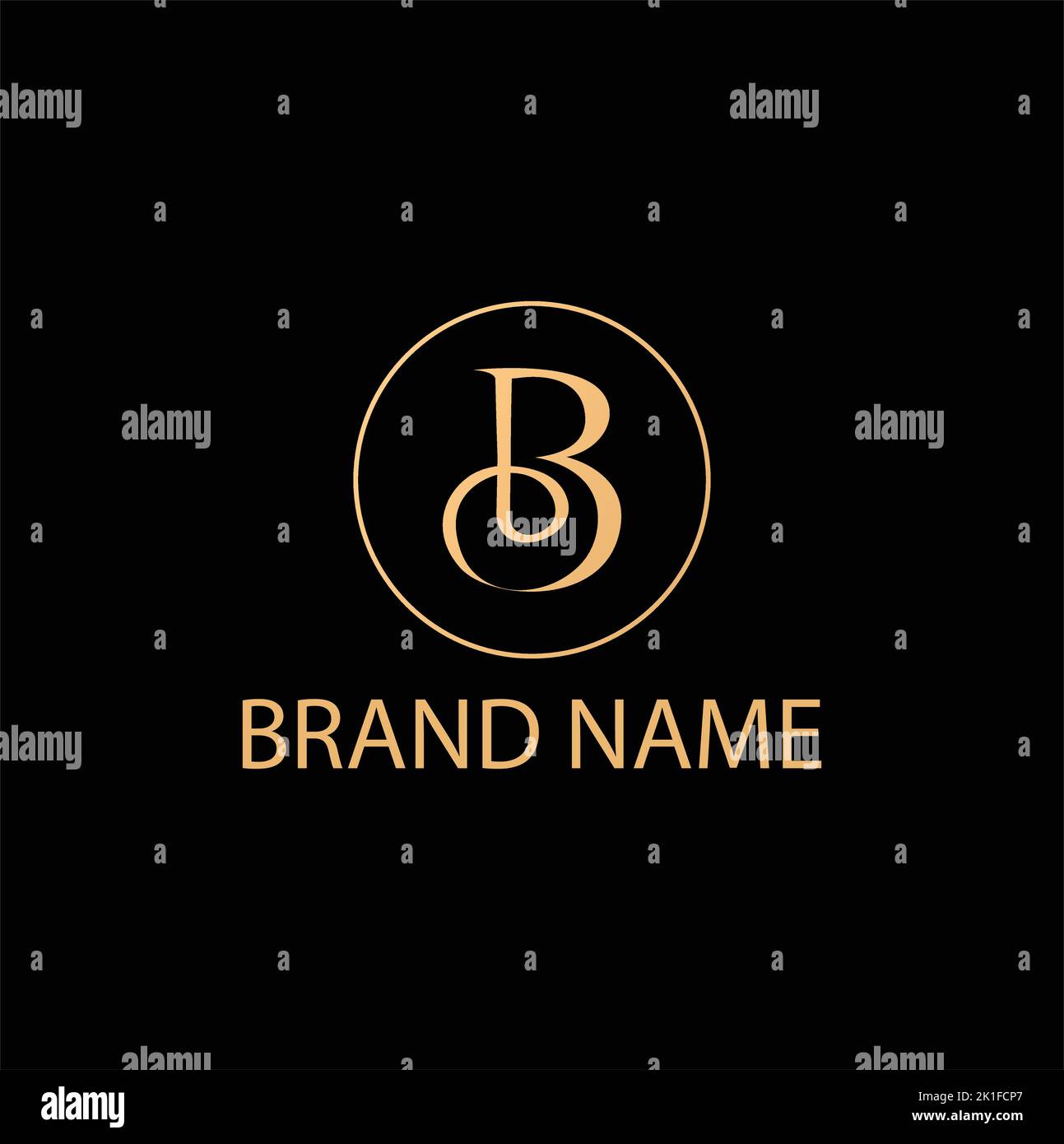 A LB Brand name Logo in a golden circle isolated on black background ...