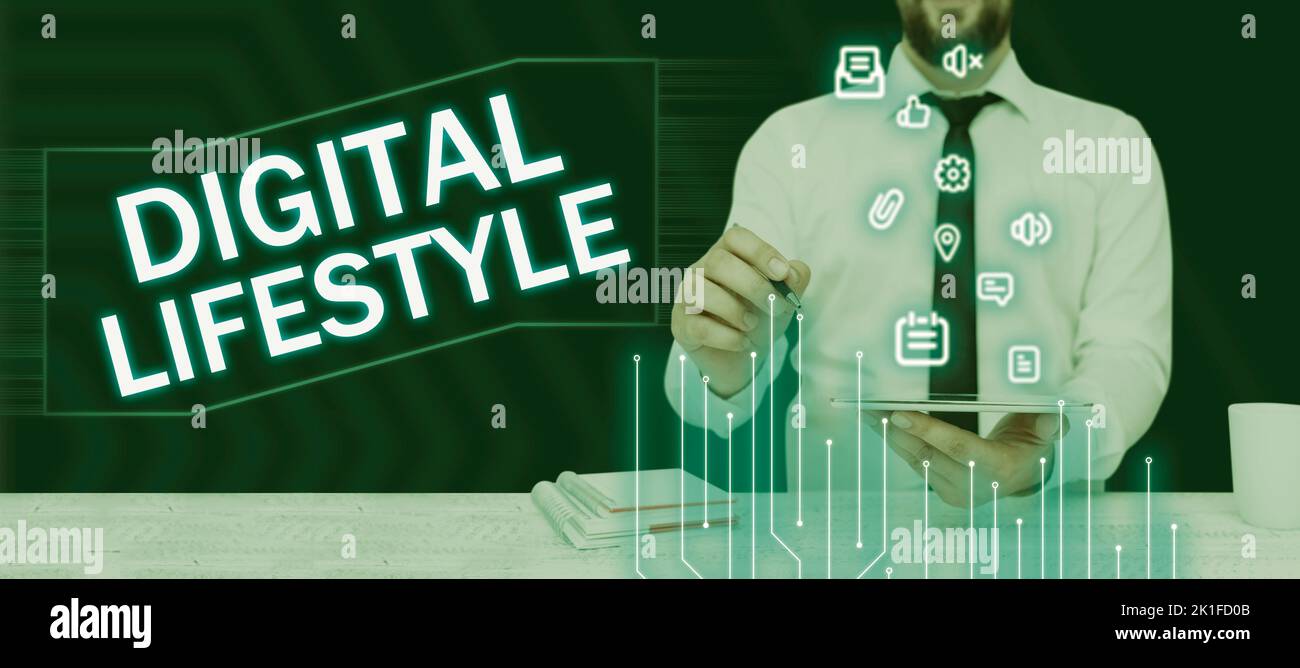 Conceptual caption Digital LifestyleWorking over the internet World of ...