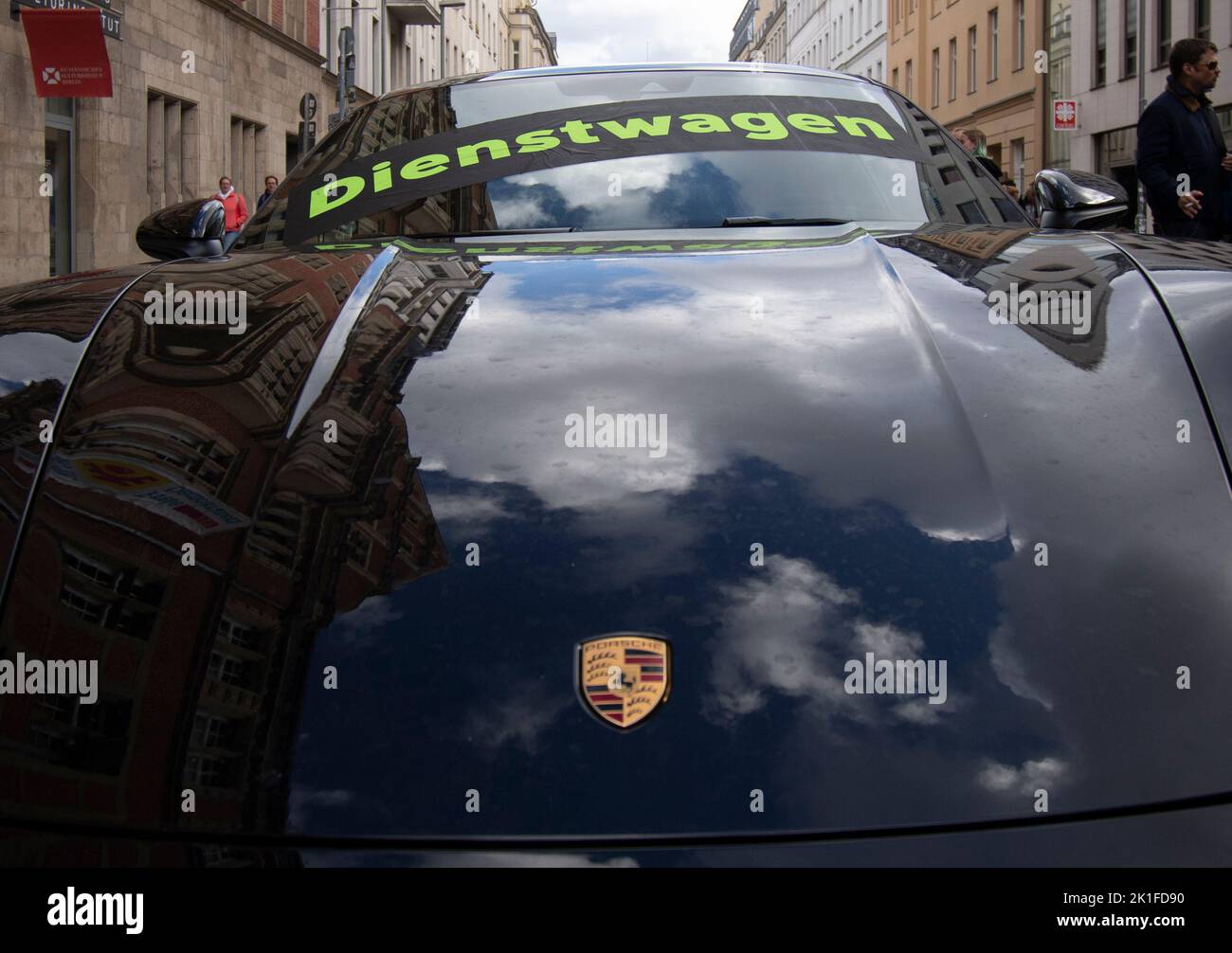 18 September 2022, Berlin: "Company car" is written on a Porsche 911 ...