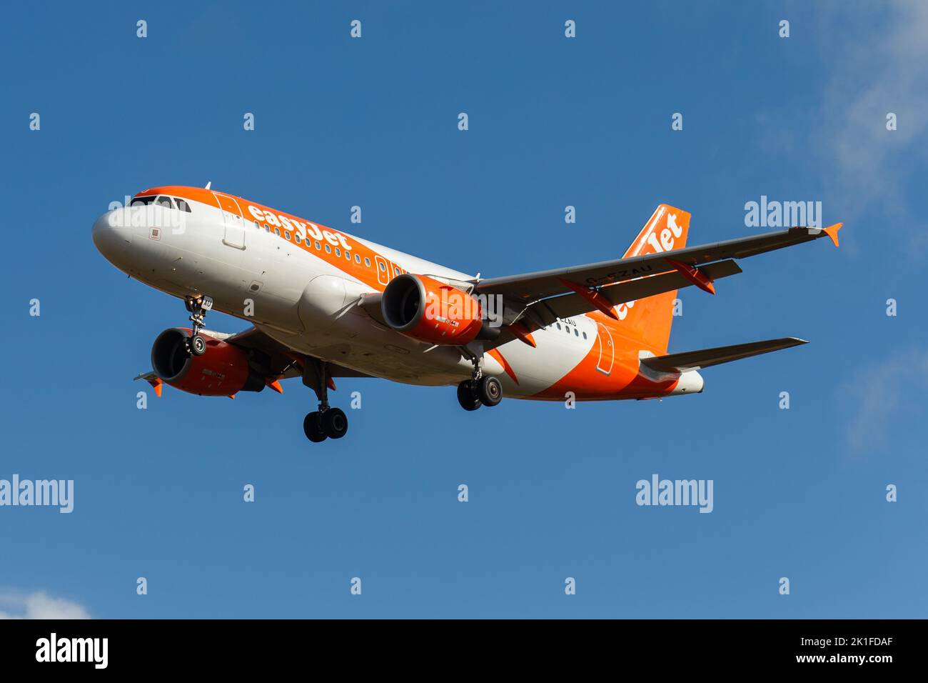 A closeup of an easy jet plane departing at Edinburgh Airport, Scotland ...
