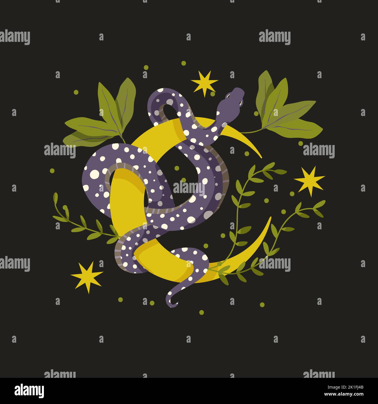 Snake floral background vector snake flower magic art. Mystic moon ...