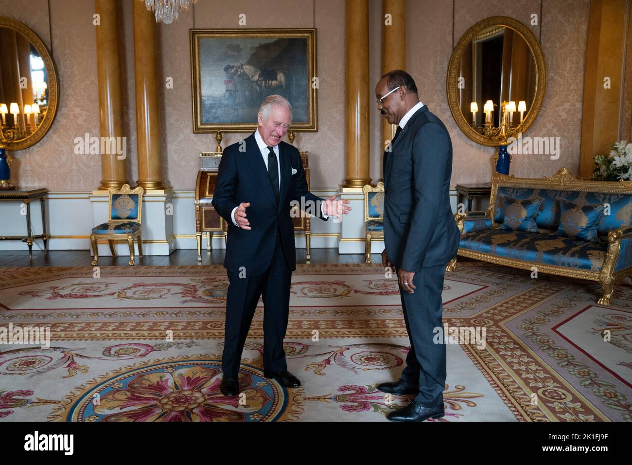 King Charles III with Prime Minister of Antigua and Barbuba Gaston ...