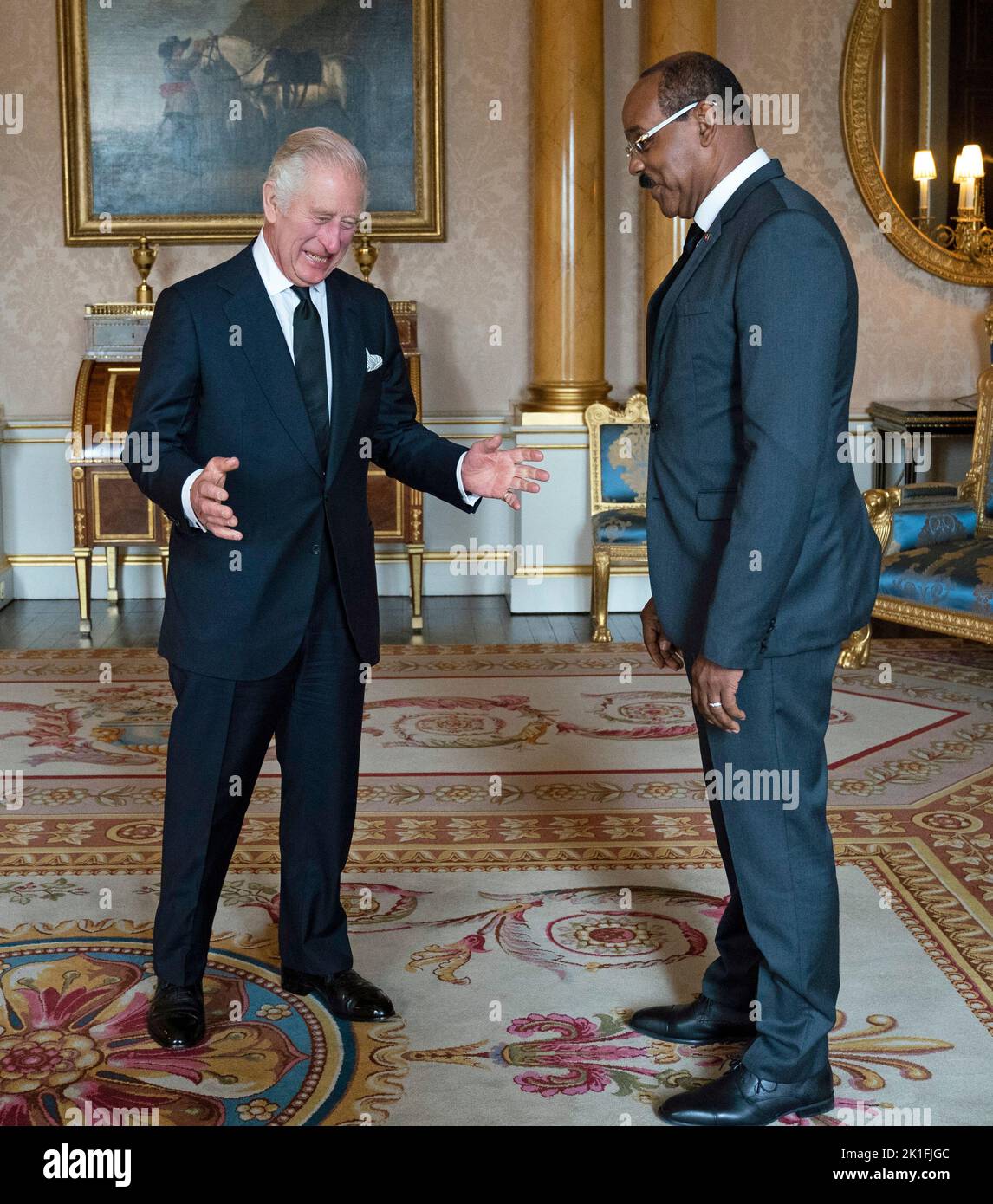 King Charles III with Prime Minister of Antigua and Barbuba Gaston ...
