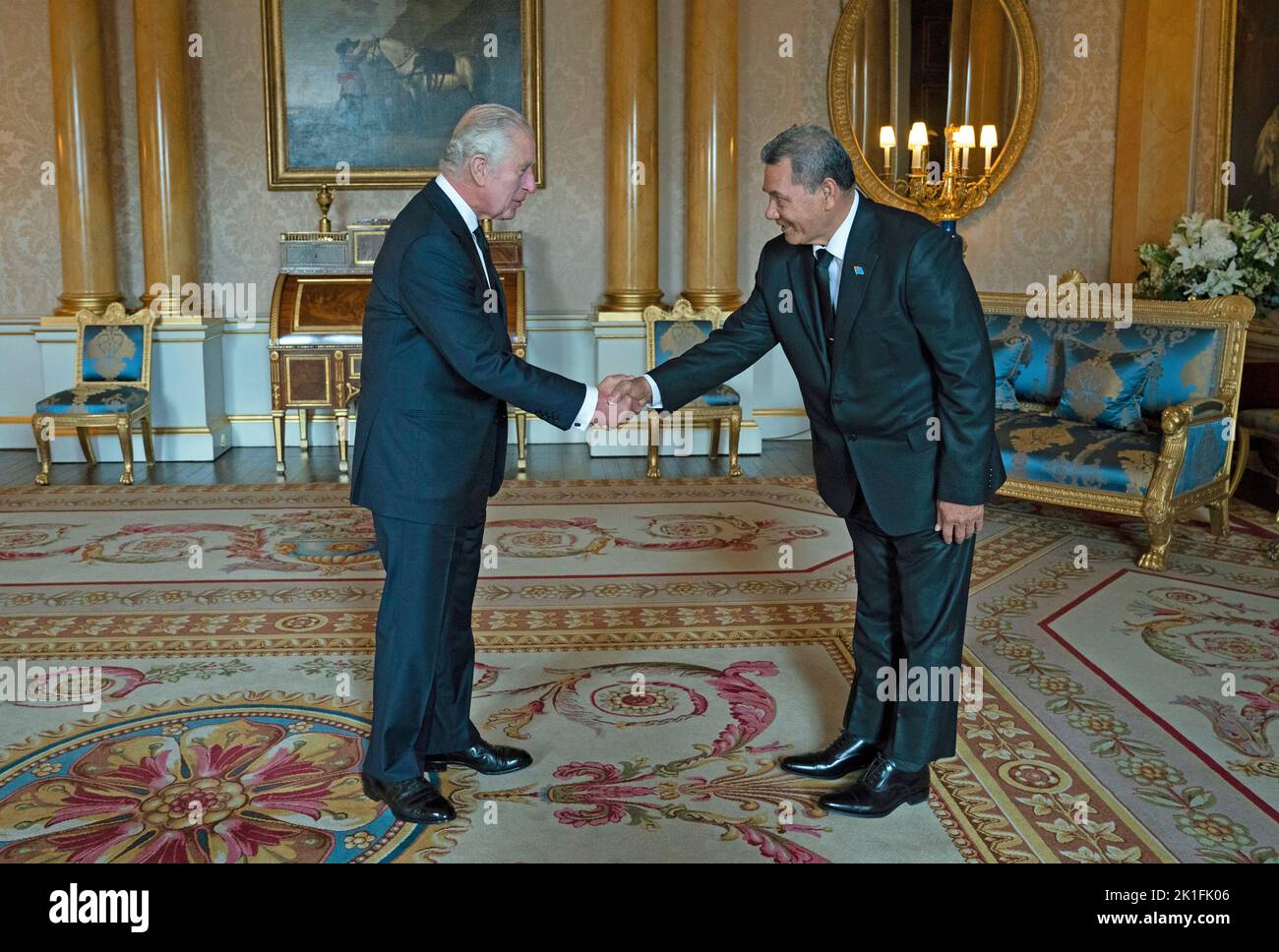 King Charles III with Prime Minister of Tuvalu Kausea Natano as he ...