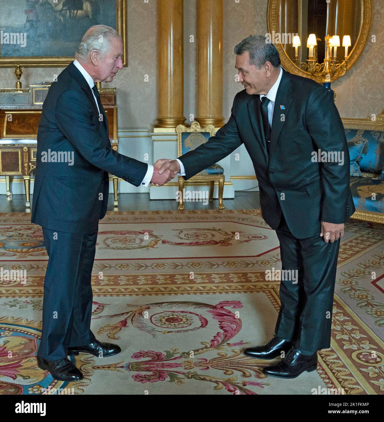 King Charles III with Prime Minister of Tuvalu Kausea Natano as he ...