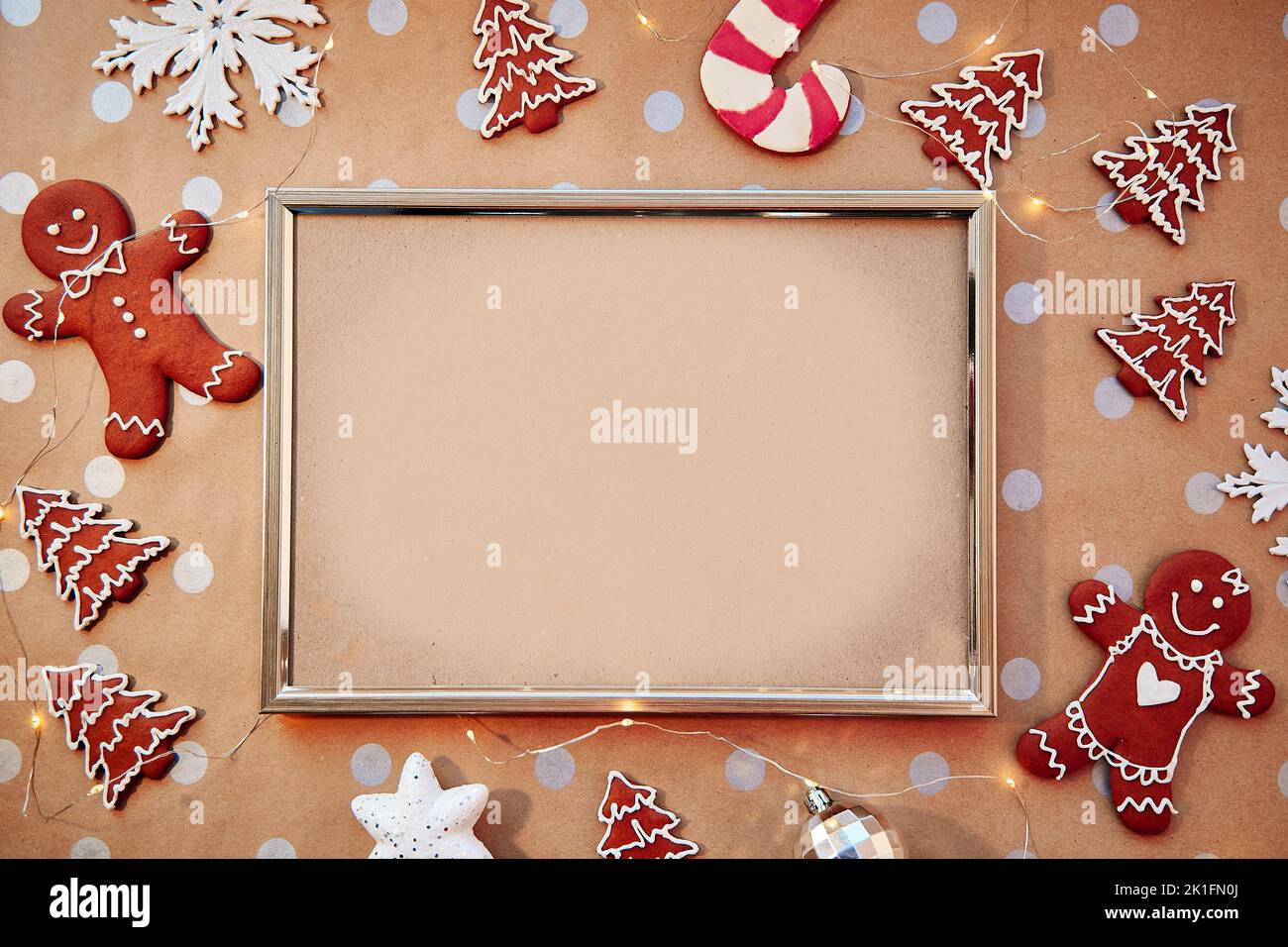 Christmas homemade gingerbread cookies with mock up frame. Homemade ...