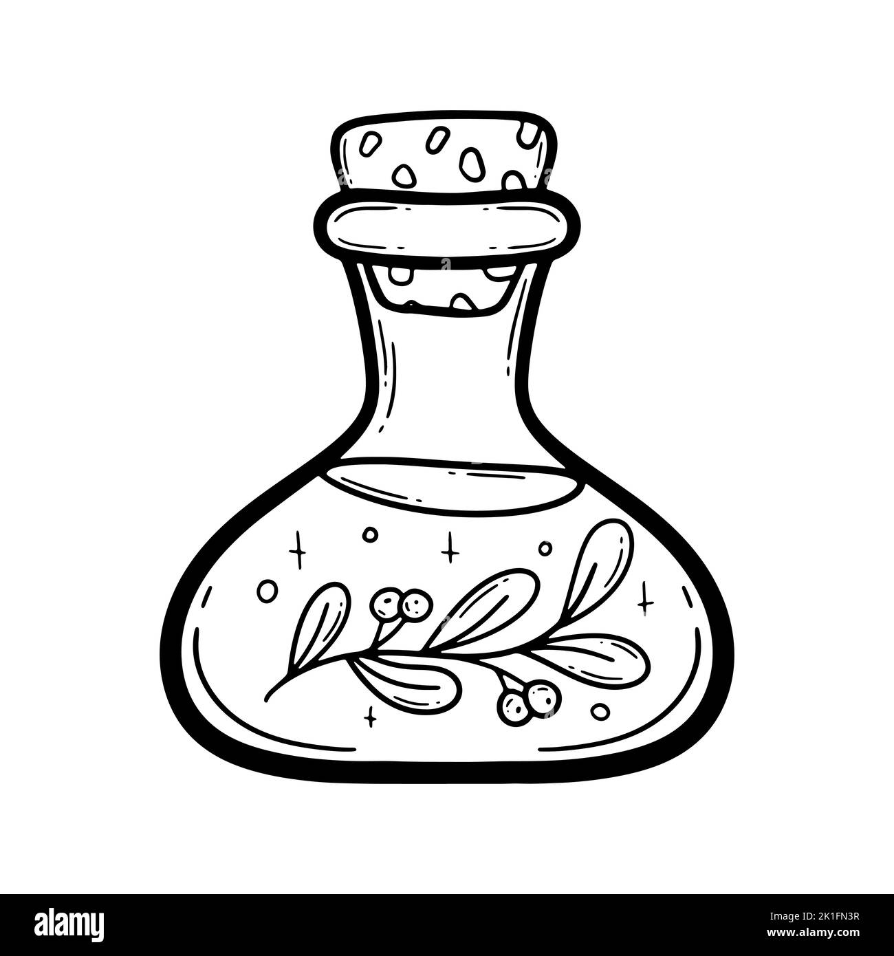 Vector doodle bottle of magic potion. Witchcraft glass bottle. Alchemy ...
