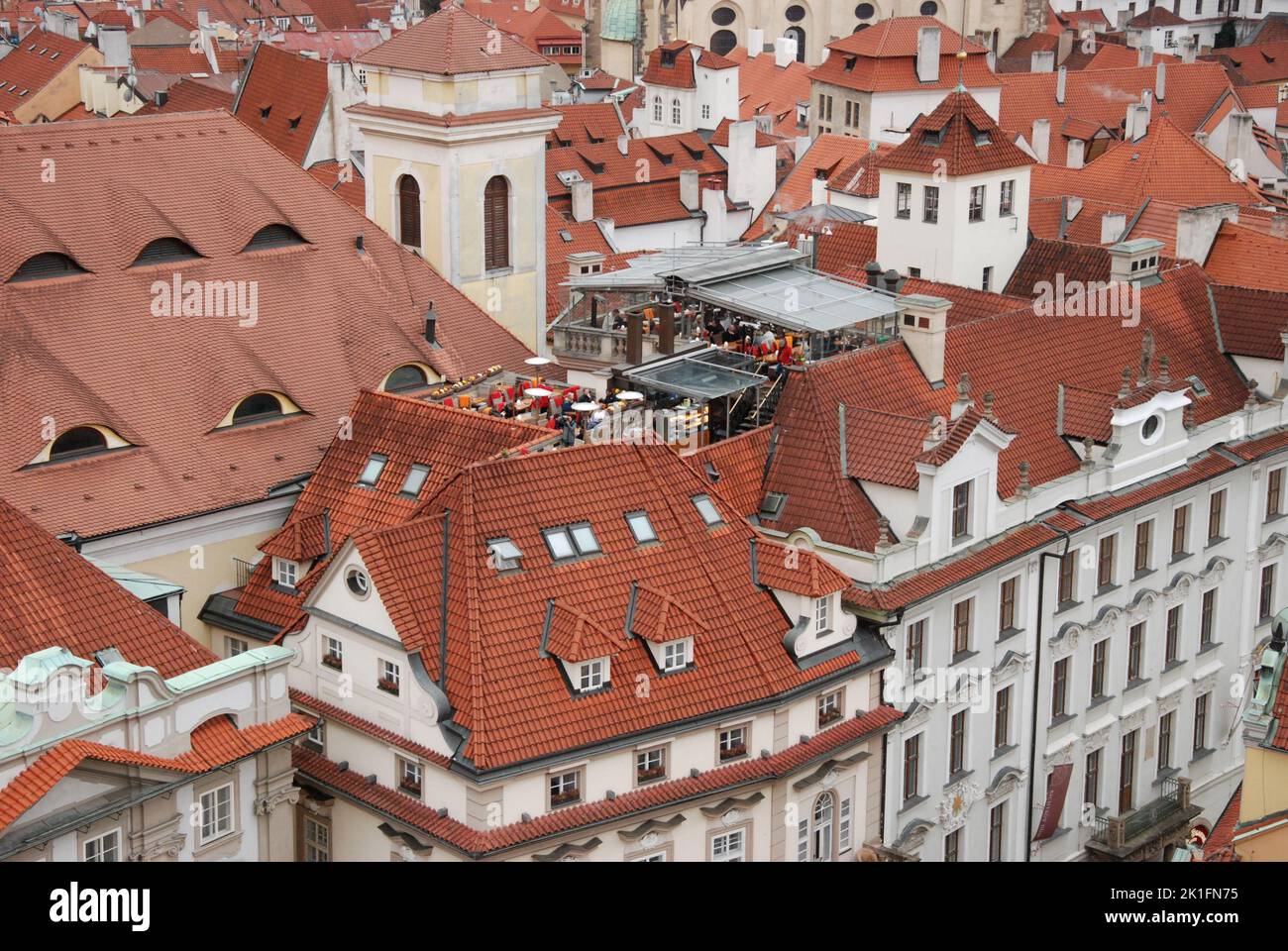 An aerial view of the historic buildings in the Old Town of Prague ...