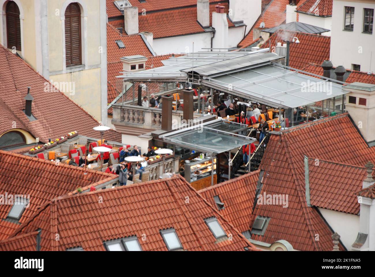 An aerial view of a rooftop restaurant in Prague's Old Town Stock Photo ...