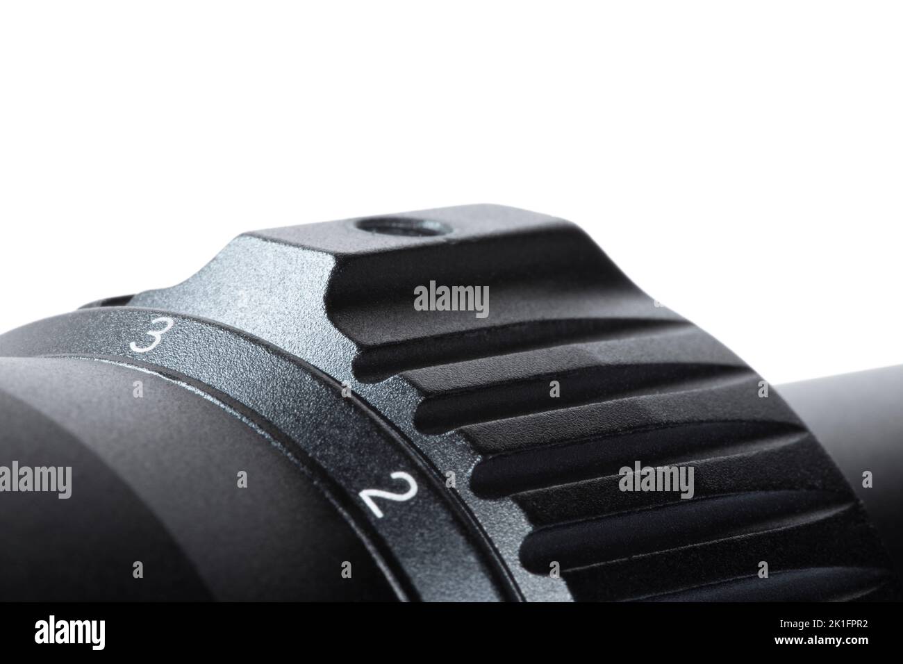 Speed bump on a rifle scope magnification ring isolated on white Stock ...