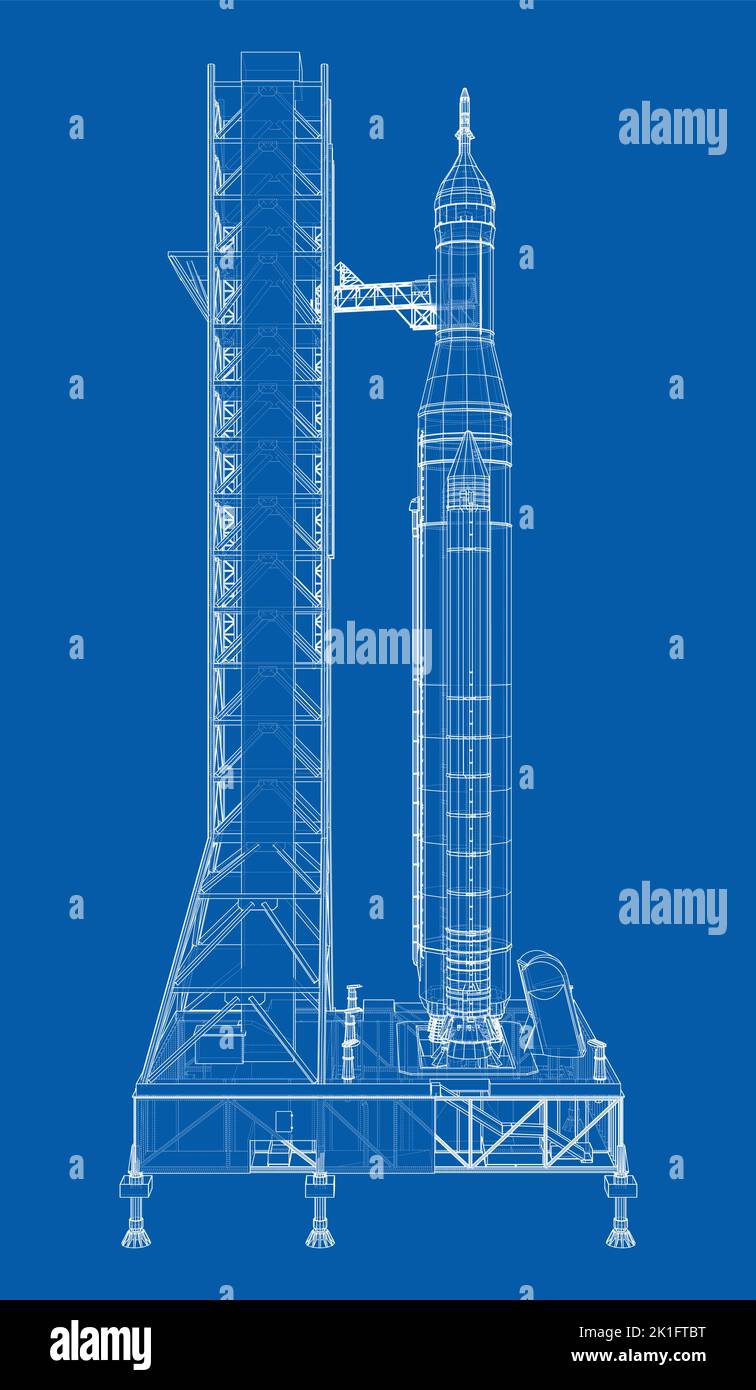 Space Rocket on launch pad. Vector rendering of 3d Stock Vector Image ...