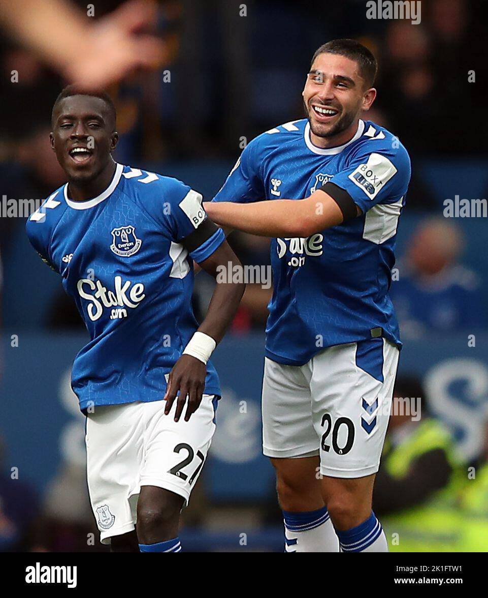 Everton’s Neal Maupay (right) celebrates scoring their side's first ...