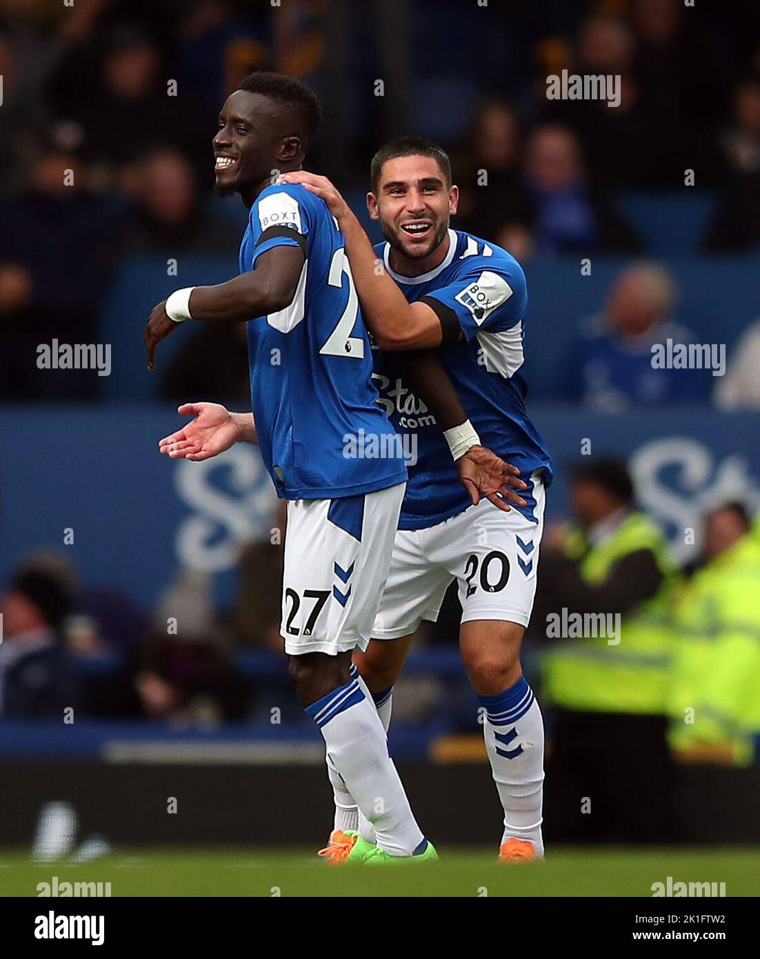 Everton’s Neal Maupay (right) celebrates scoring their side's first ...
