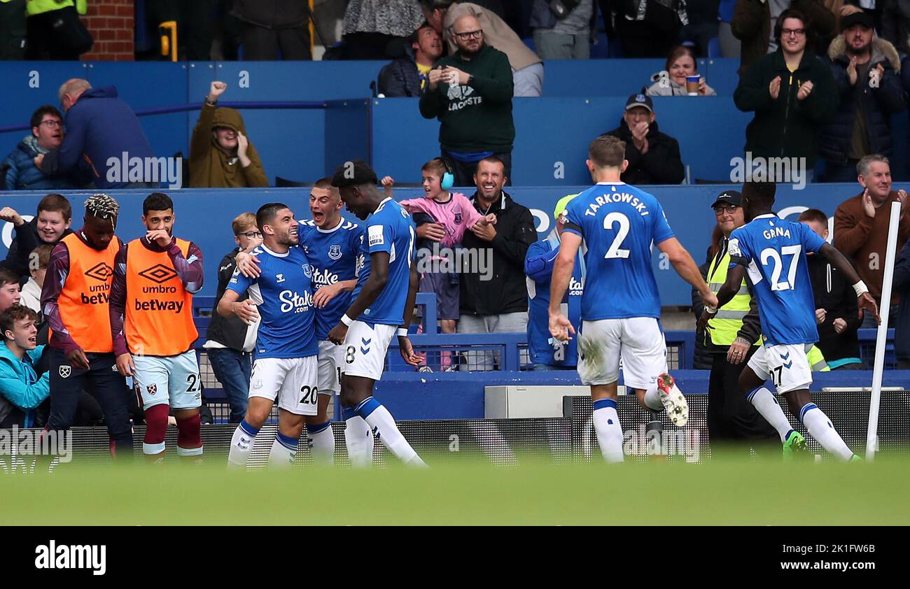 Everton’s Neal Maupay celebrates scoring their side's first goal of the ...