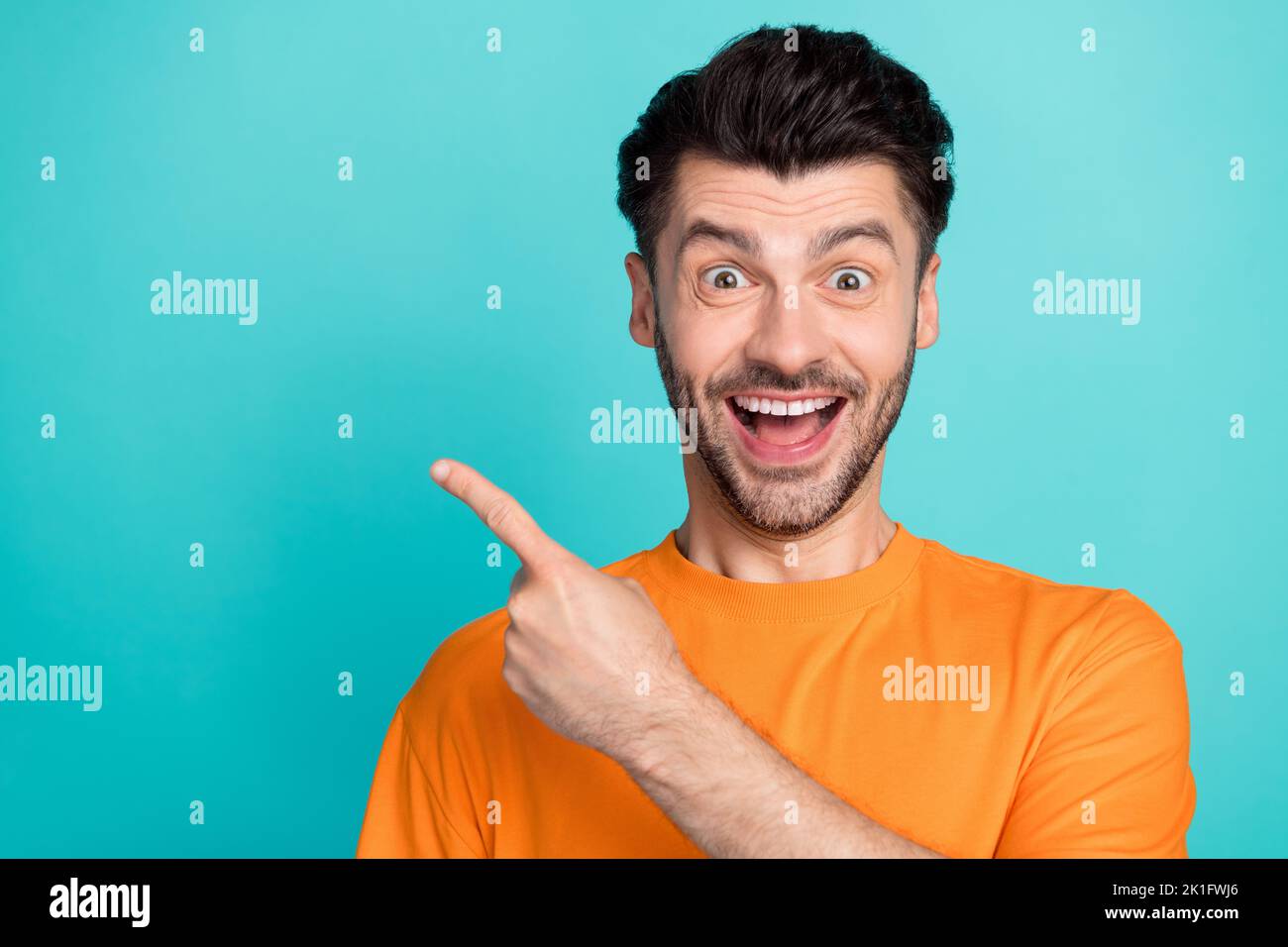 Closeup photo of young attractive handsome funny reaction man wear ...