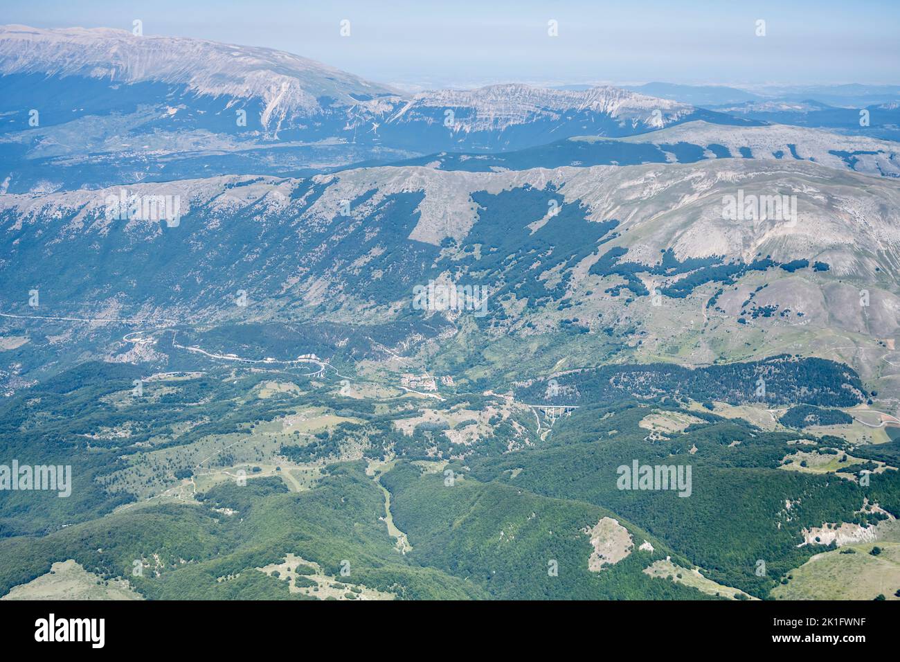 aerial shot, from a small plane, of Rocca Pia village and Civitella ...