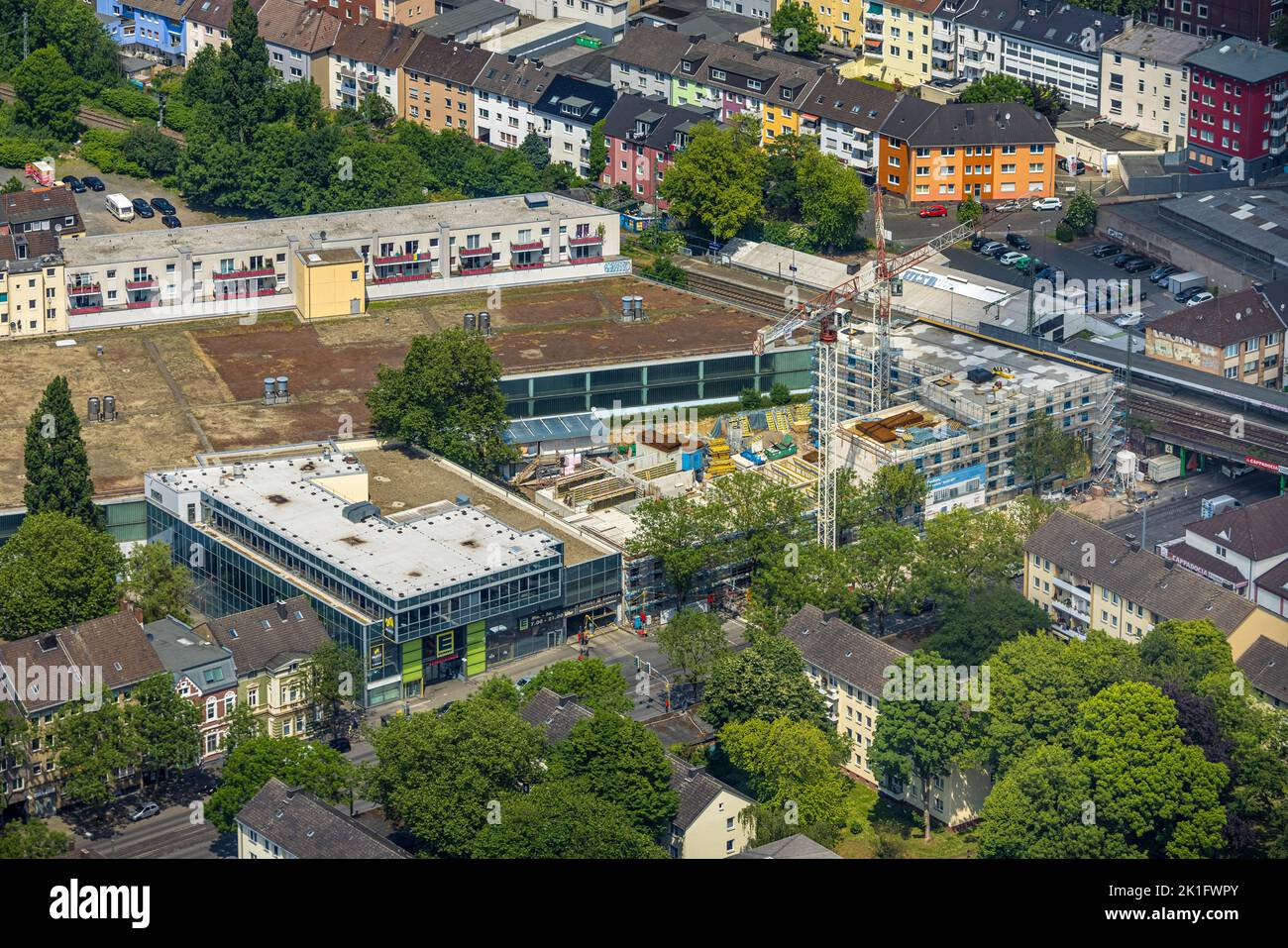 Aerial view, construction site and new building at Alleestraße at ...