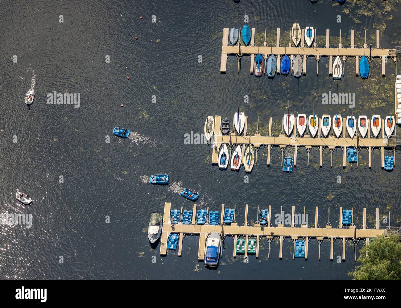 Aerial view, boat landing stage, pedal boats at Kemnader See in Heveney ...