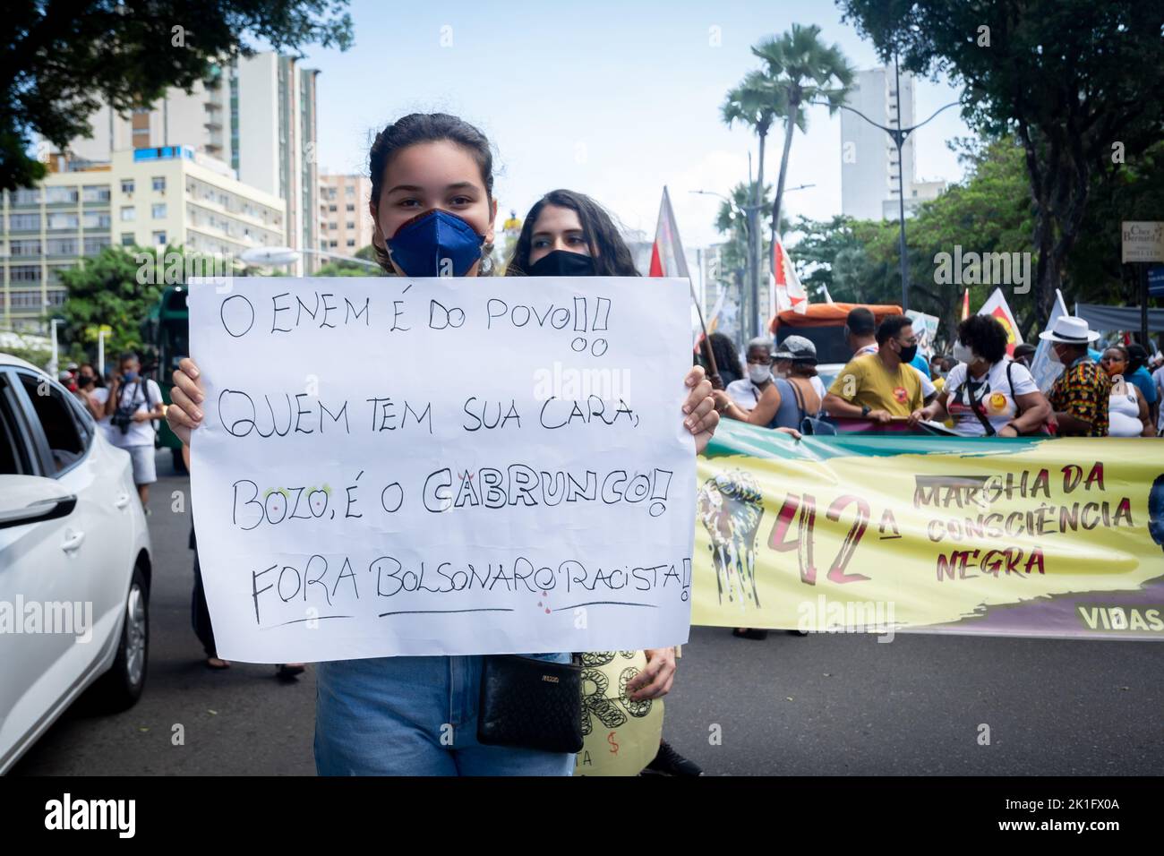 Brazilians protest carrying posters against the government of President ...