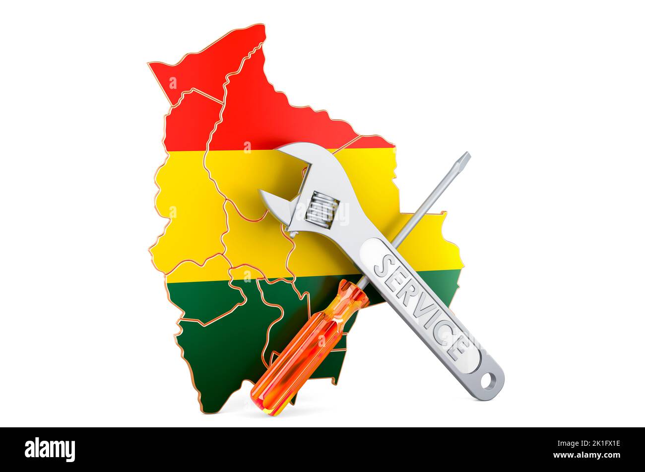 Bolivian map with screwdriver and wrench, 3D rendering isolated on ...
