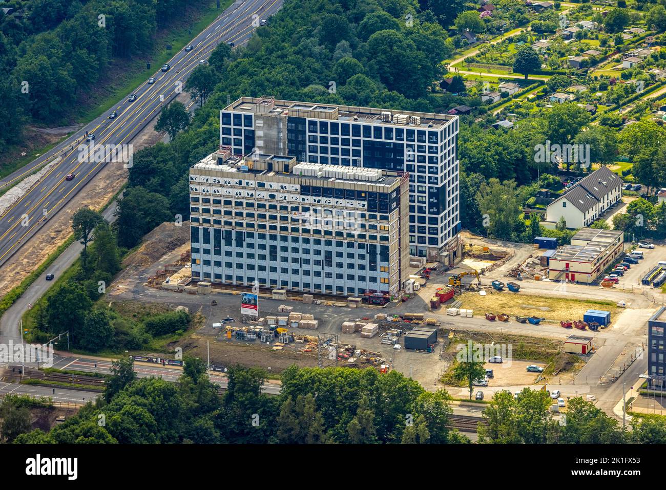 Aerial view, construction site and new building student dormitory in ...