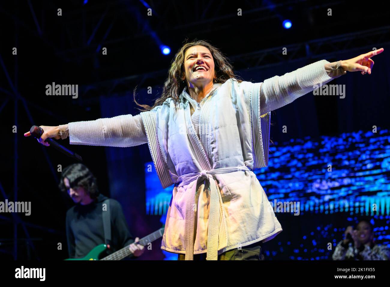 Elisa Toffoli performs in Piazza dei Cavalieri in Pisa with her back to ...