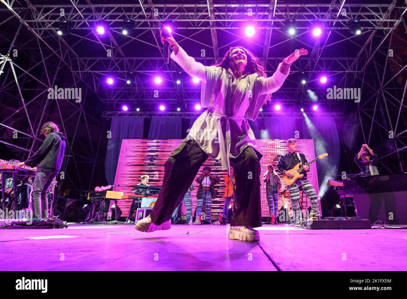 Elisa Toffoli performs in Piazza dei Cavalieri in Pisa with her back to ...
