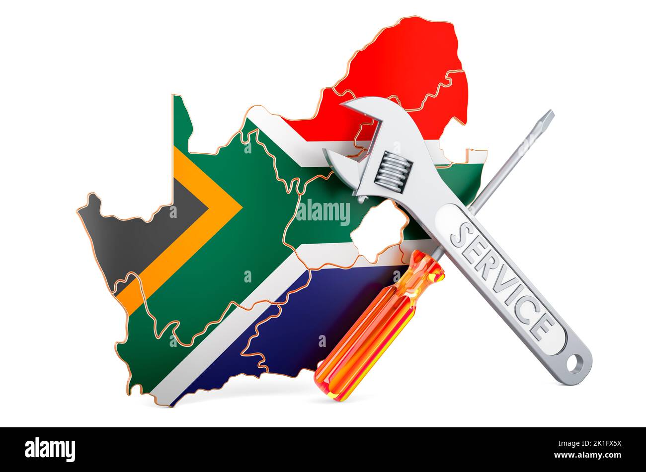 South African map with screwdriver and wrench, 3D rendering isolated on ...