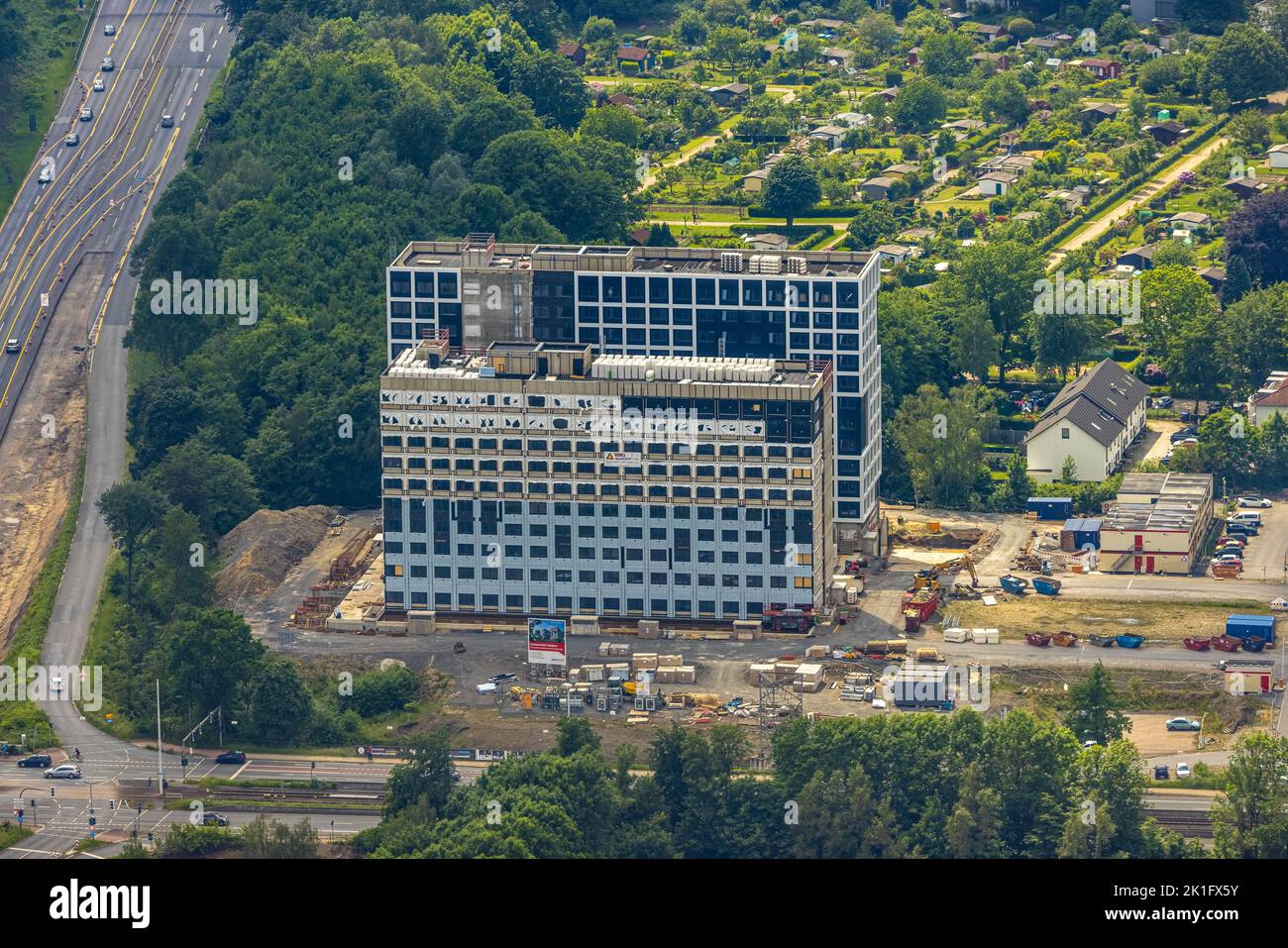 Aerial view, construction site and new building student dormitory in ...