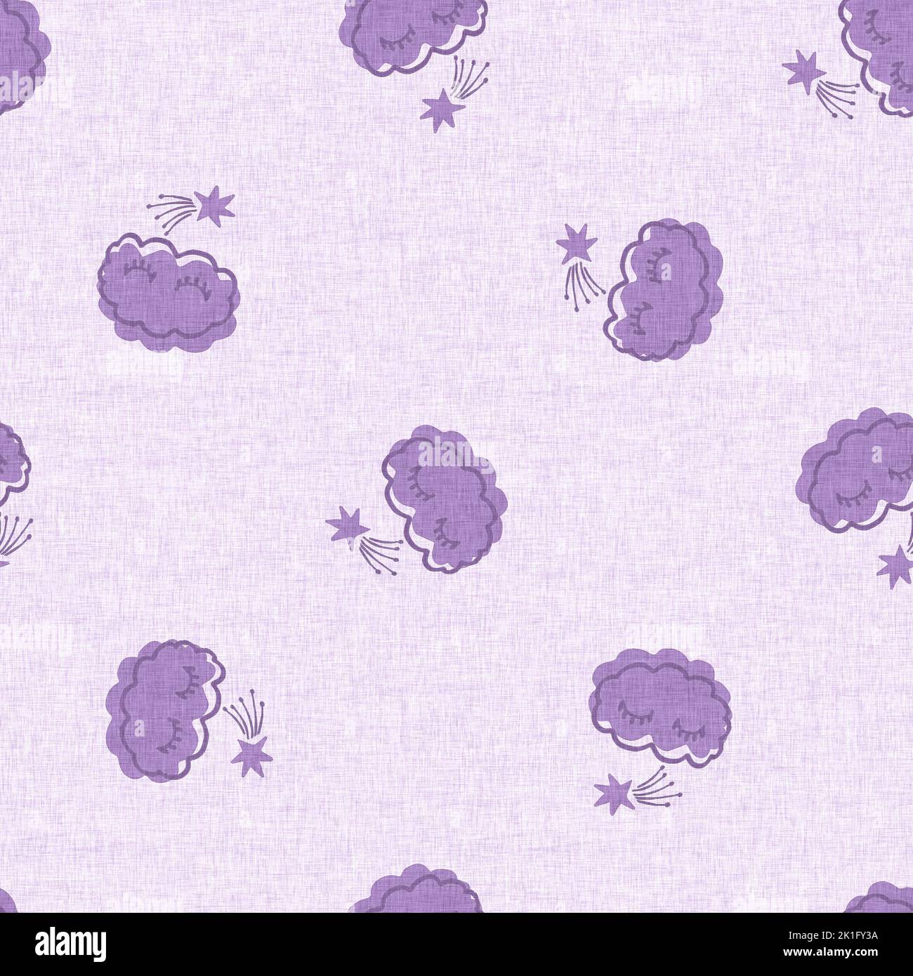 Gender neutral cloud seamless raster background. Simple purple ...