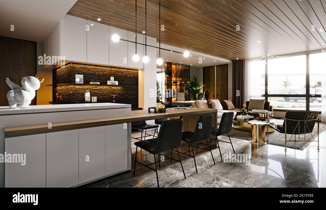 3d render of luxury house living room Stock Photo - Alamy