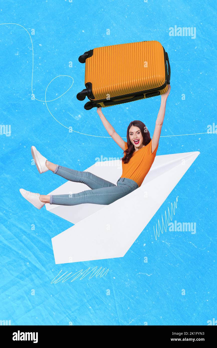 Retro abstract creative artwork template collage of excited happy young ...