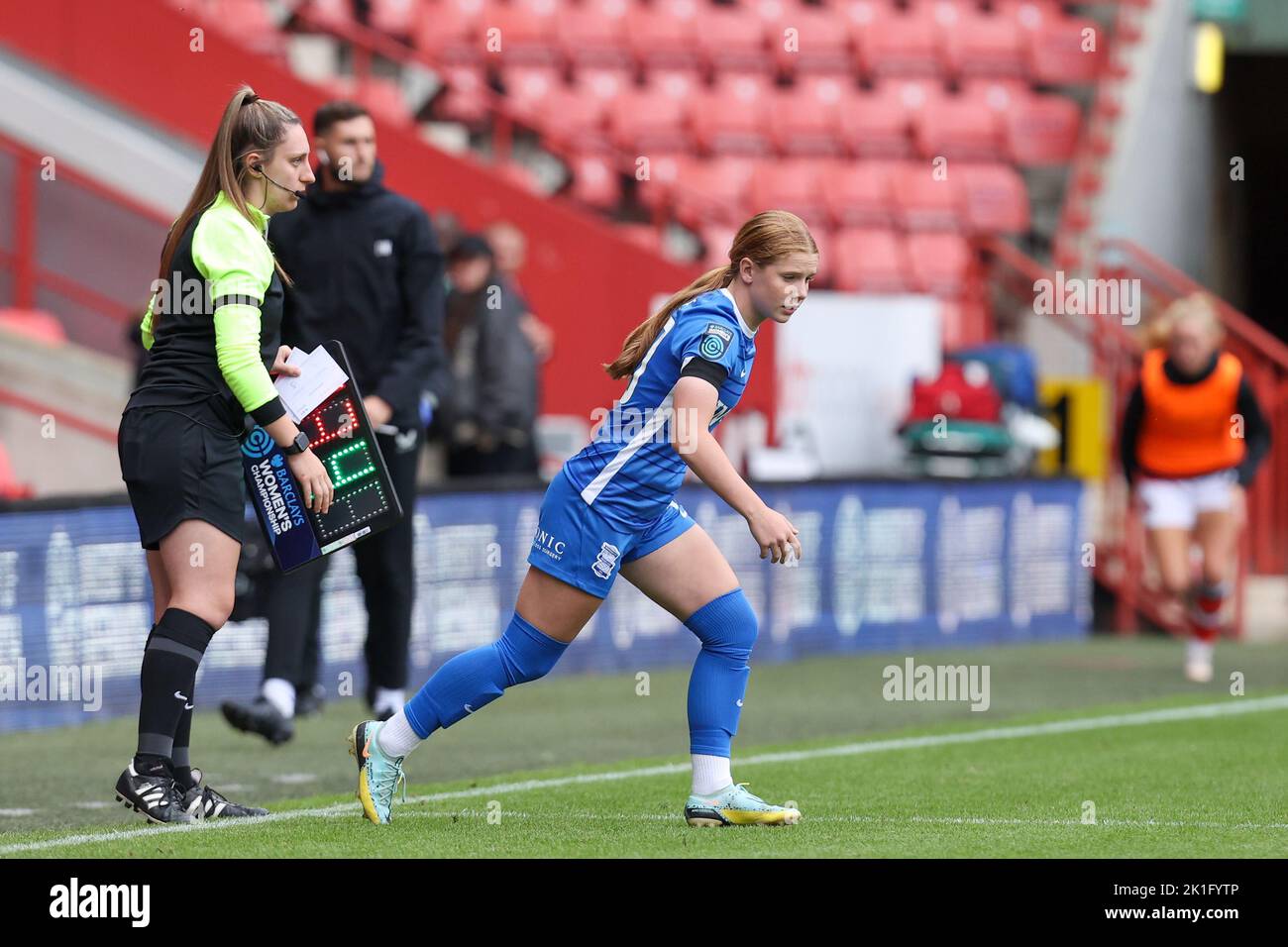 Charlton, UK. 18th Sep, 2022. Delphi Cole #40 of Birmingham City comes ...