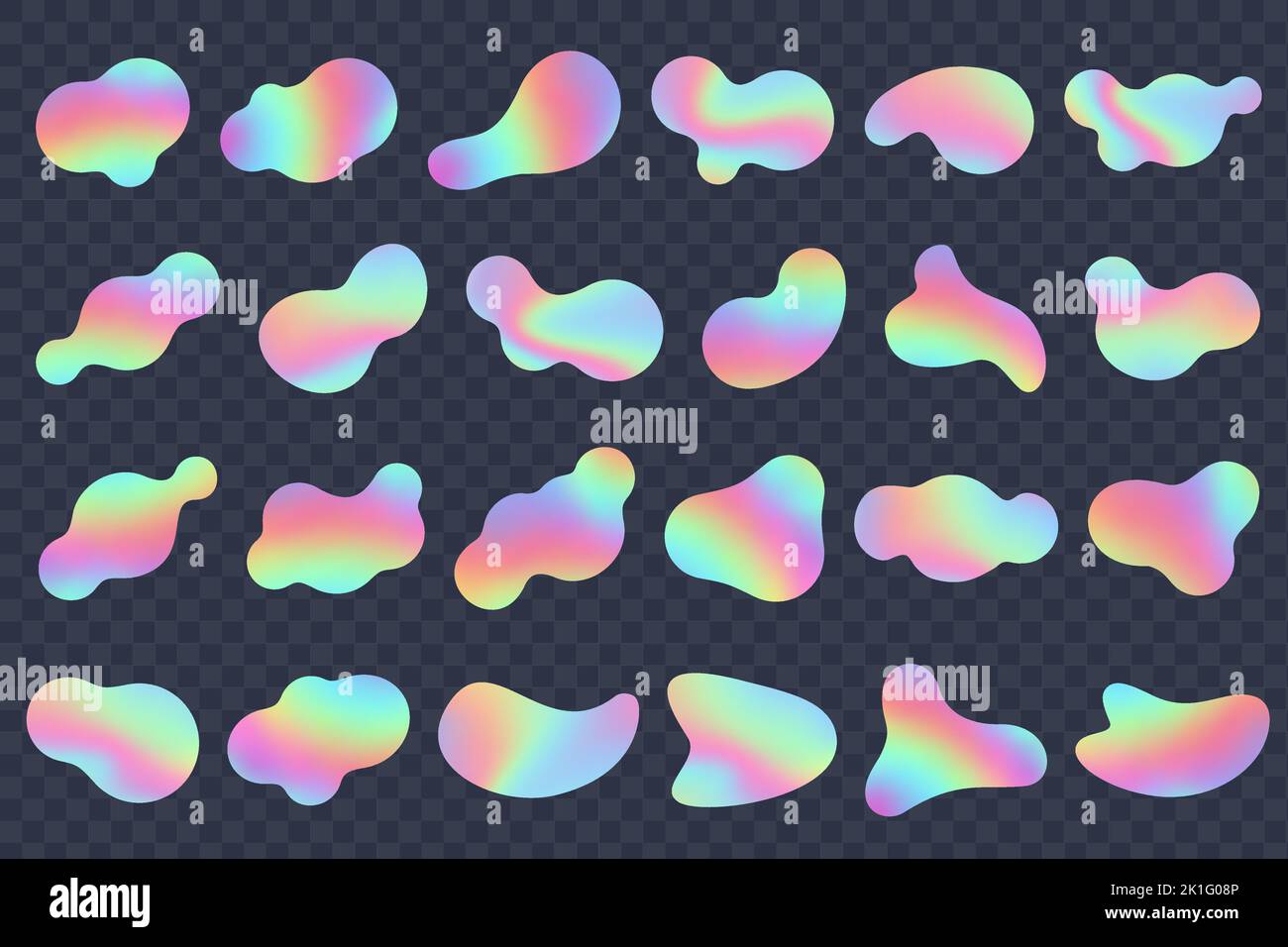 Blob shapes with holographic gradient. Organic rainbow amoeba blobs. Liquid irregular forms and ...