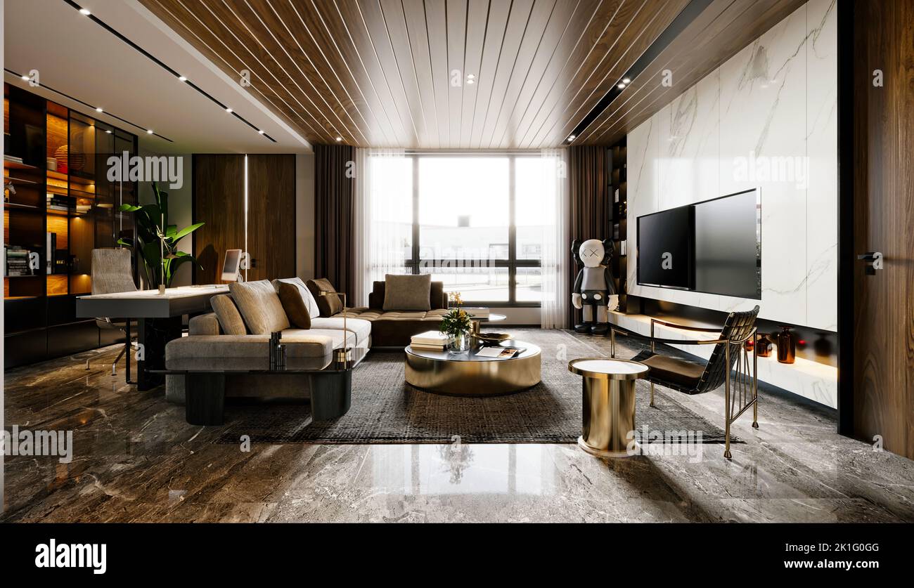 3d render of luxury house living room Stock Photo - Alamy