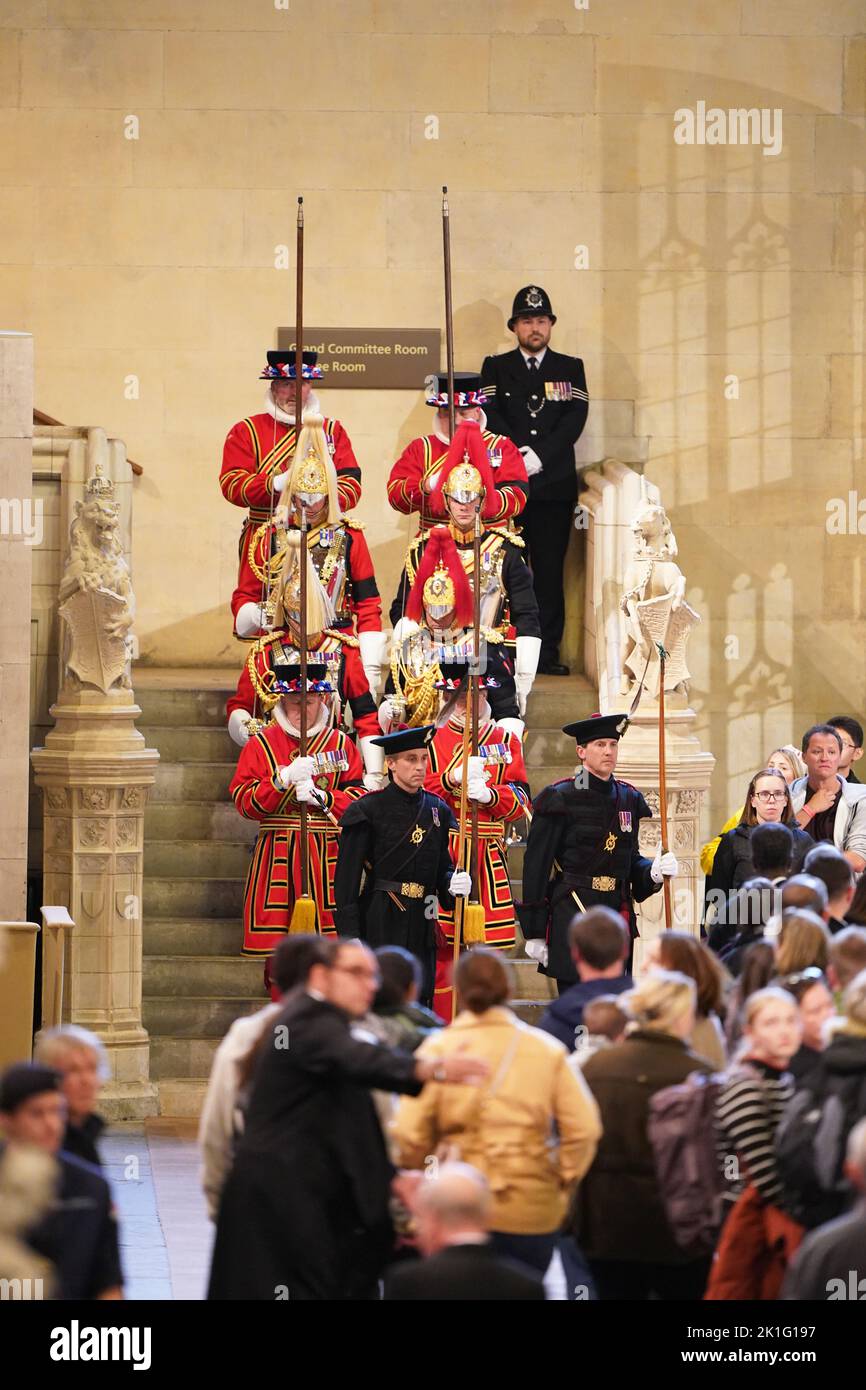 Royal guards change duties as the coffin of Queen Elizabeth II, lies in ...