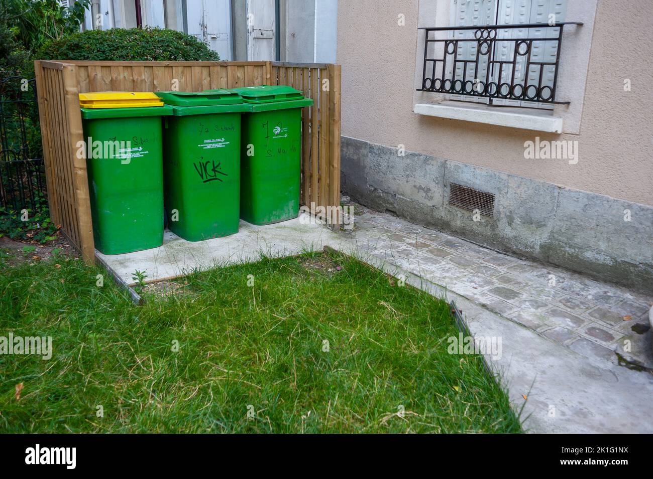 Paris, France - exterior VIew, Household Garbage Recycling, sorting ...