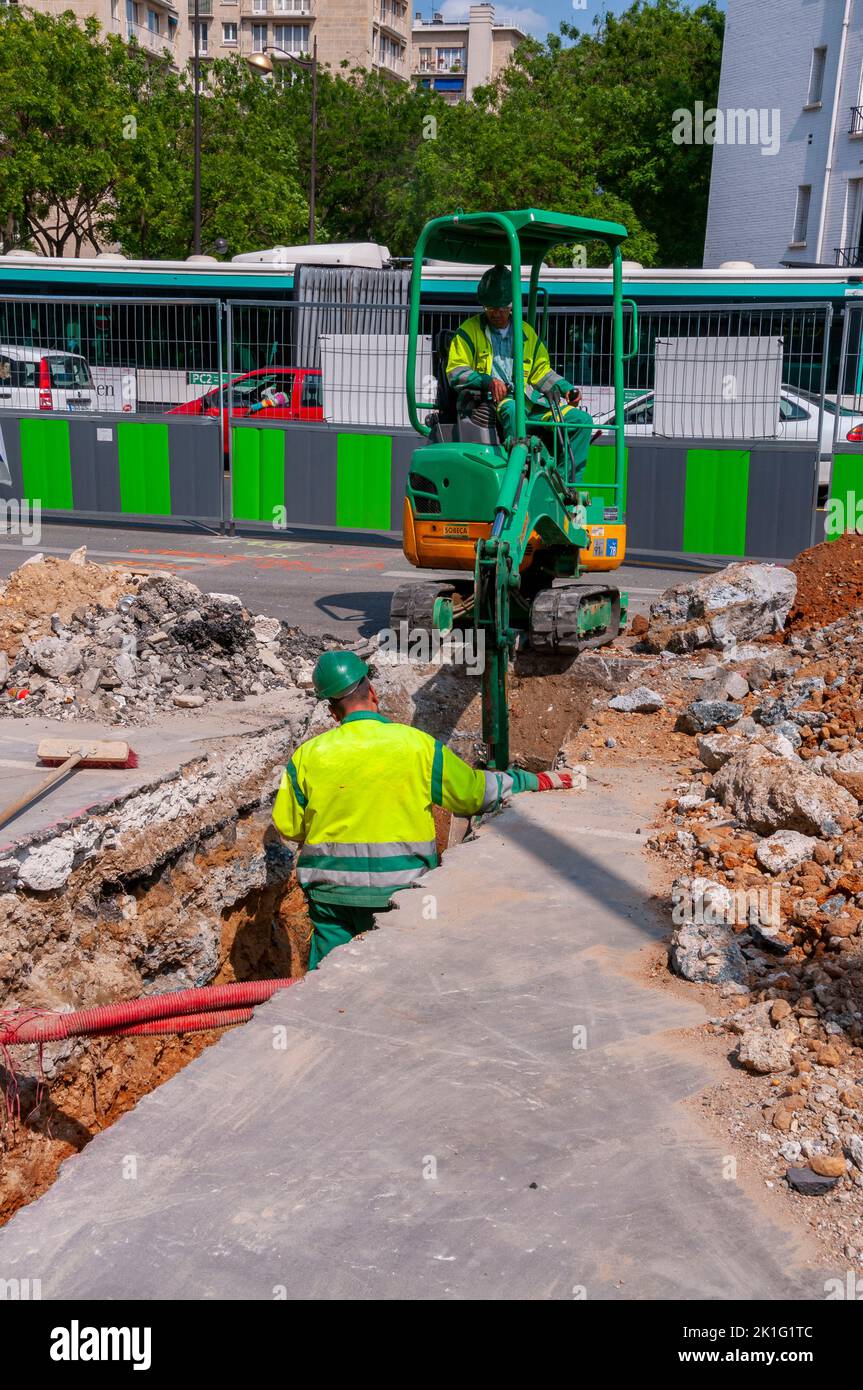 Paris, France, Construction Workers on Roadwork Site, 12th District ...