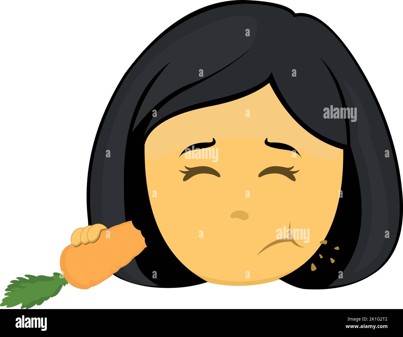 Vector emoji illustration of a cartoon yellow woman eating a carrot ...