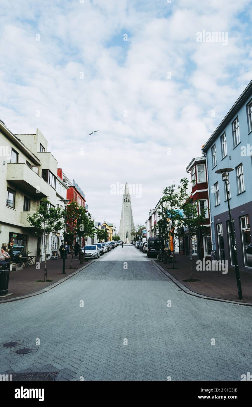 Reykjavik, Iceland - May 22, 2019: Colorful downtown streets against ...